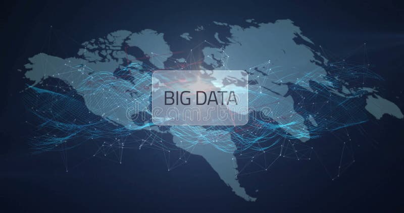 Big Data Text Animation Over World Map with Network Connections Stock ...