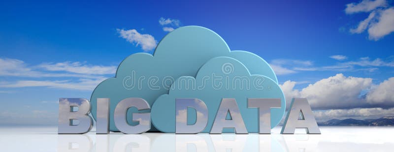 Big Data Text and Blue Clouds on Blue Sky Background, Banner. 3d ...