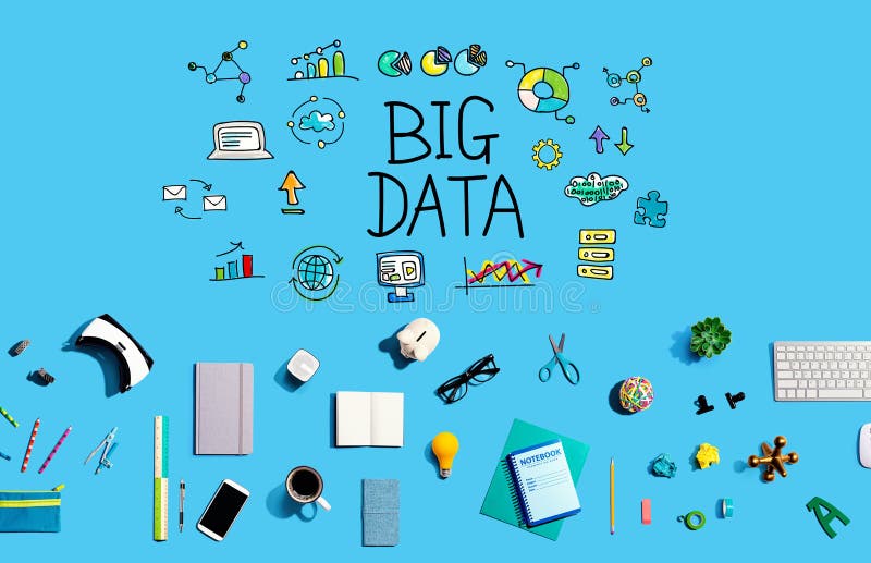 Big Data Theme with Electronic Gadgets and Office Supplies Stock Photo ...
