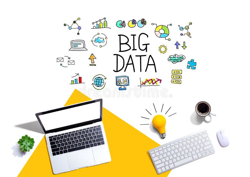 Big Data Theme with Computers and a Lightbulb Stock Photo - Image of ...