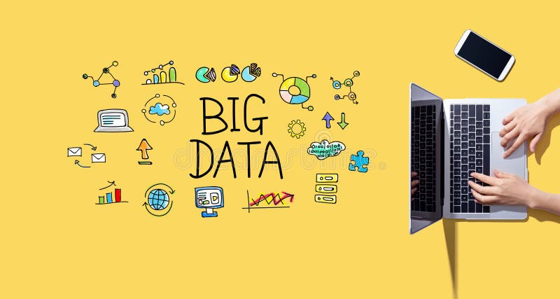 Big Data Theme with Person Working with Laptop Stock Image - Image of ...