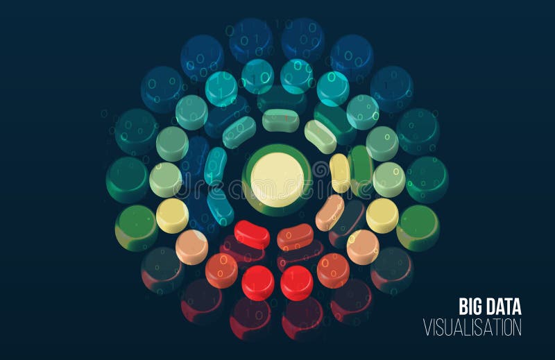 Big Data Visualization Abstract Background With Circles Array And Binary Code Connection