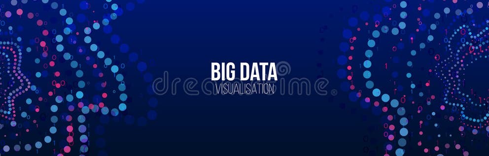 Big Data Visualization. Abstract Background with Dots Array and Binary Code. Connection ...