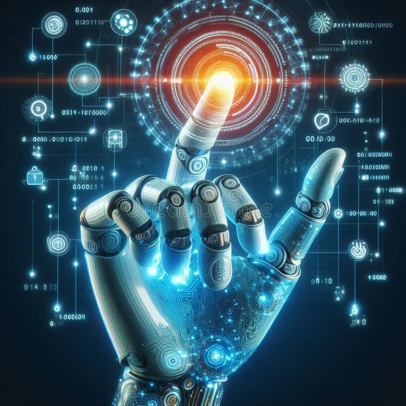 Artificial Intelligence Hand with Highlighted Finger and Light Stock ... Artificial Intelligence Hand with Highlighted Finger and Light Stock ...