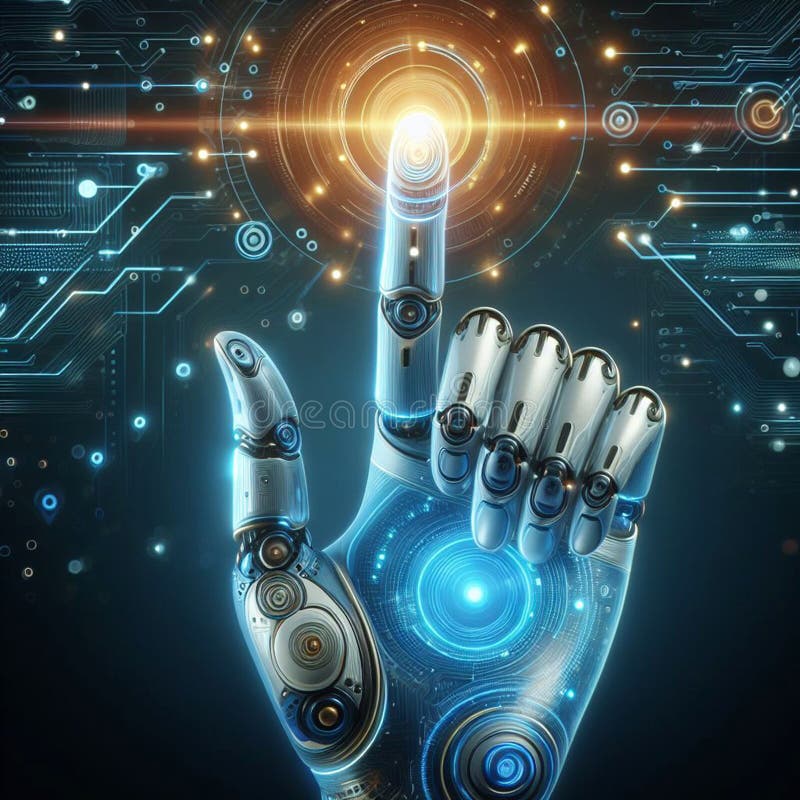 Artificial Intelligence Hand with Highlighted Finger and Light Stock ... Artificial Intelligence Hand with Highlighted Finger and Light Stock ...