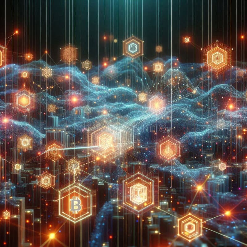 Big Data Visualization Blockchain Nodes Interconnected Network Flows