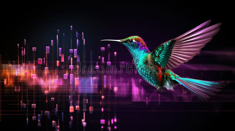 Big Data Visualization. Flight of a Digital Humming Bird in Neon Colors ...