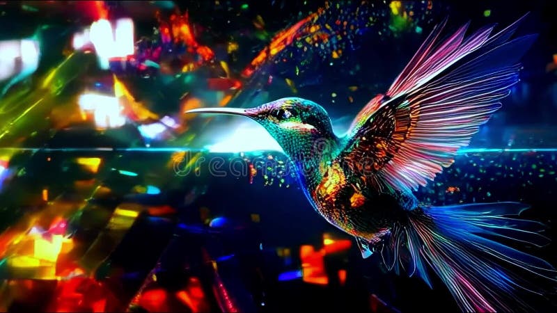 Big Data Visualization. Flight of a Digital Humming Bird in Neon Colors ...