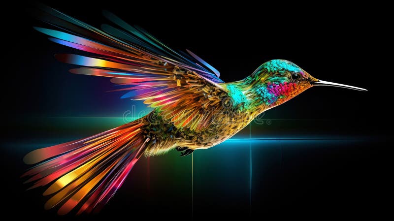 Big Data Visualization. Flight of a Digital Humming Bird in Neon Colors ...