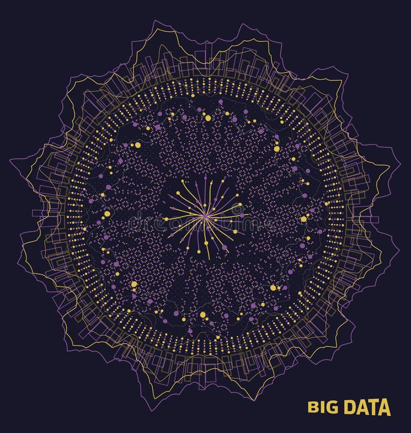 Big Data Visualization Fractal Elements With Lines And Dots Array