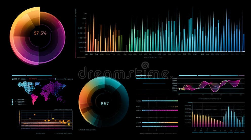Big Data Visualization Set with Bar Charts, Pie Graphs, and Dynamic ...