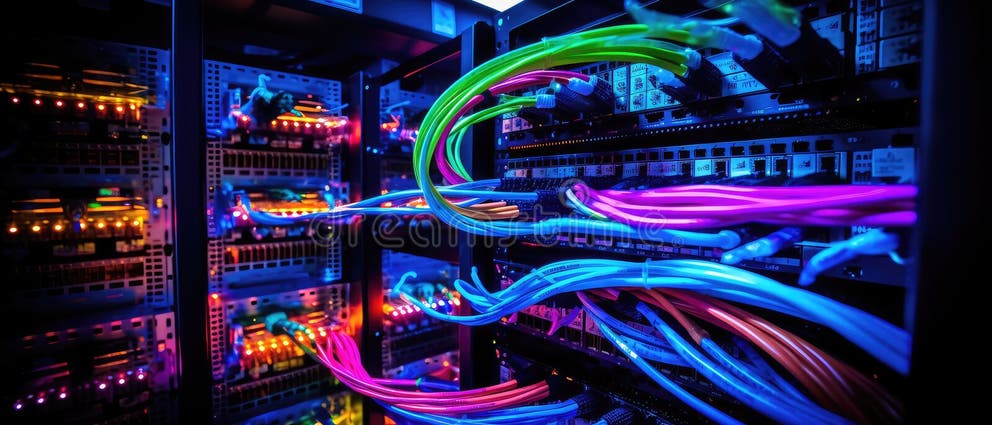 Big Database Box Cloud Servers Connection with Colorful Fiber Optic ...