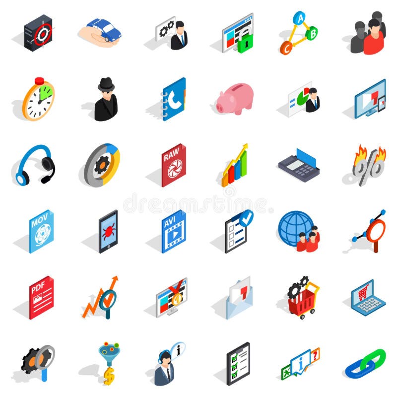 Big Database Icons Set, Isometric Style Stock Vector - Illustration of ...