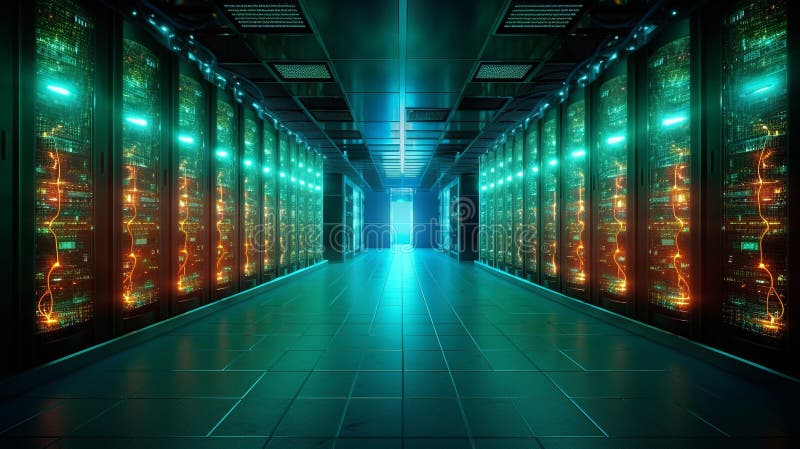 Big Database Servers Connection with Fiber Optic Cable Internet, AI ...