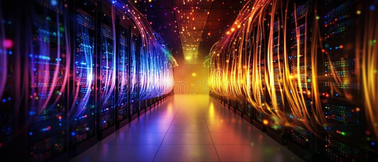 Big Database Servers Connection with Fiber Optic Cable Internet, AI ...