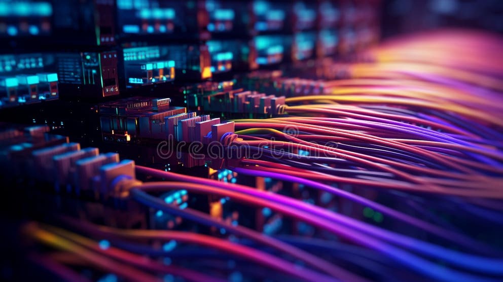 Big Database Servers Connection with Fiber Optic Cable Internet, AI ...