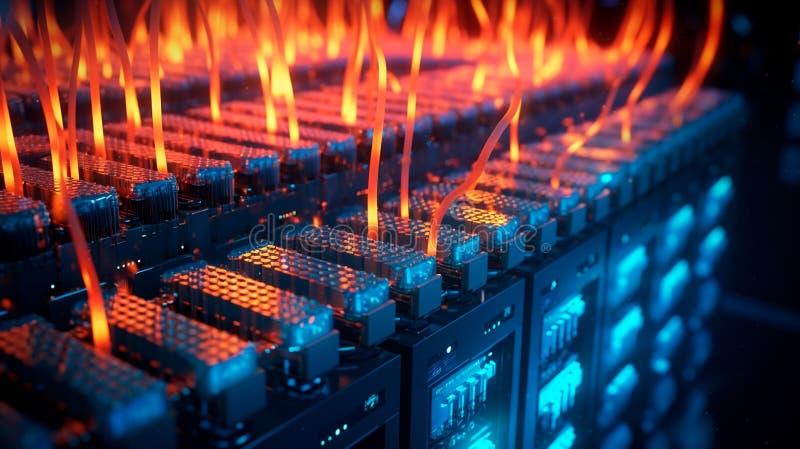 Big Database Servers Connection with Fiber Optic Cable Internet ...