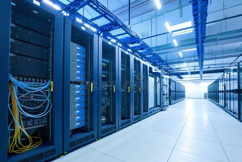 Big Datacenter: Connected Servers and Internet Cables Stock ...