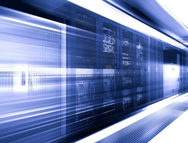 Big Datacenter with Control Modules in Server Room Motion Blur 3d ...