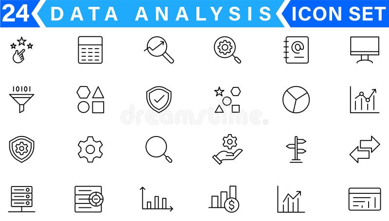 Big Datum Analysis Thin Line Icon Outline Lined Linear Grid Pictogram ...