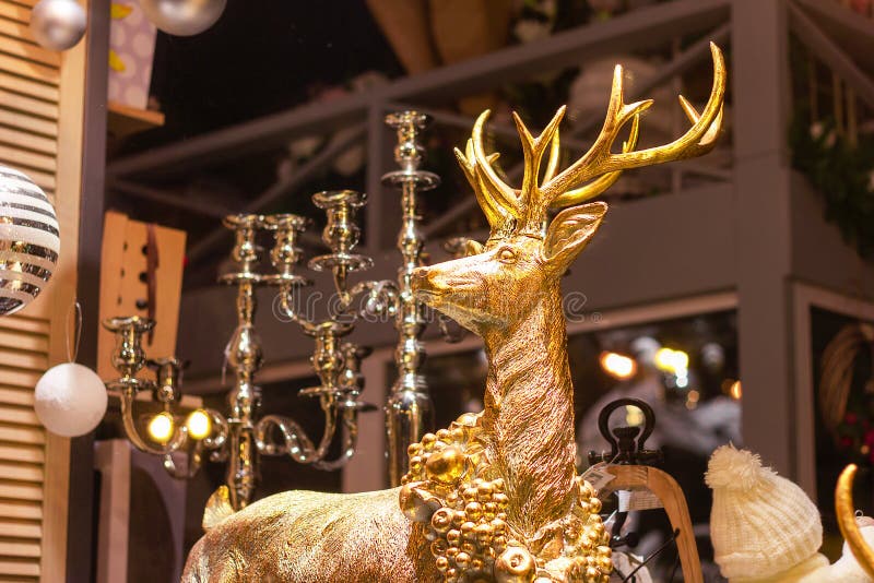 Big Deer in Gold Figurine Decor . Interrior Noel Disign Stock Photo ...