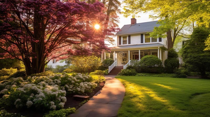 Big Detached House in the Suburbs with Big, Green Garden Stock ...