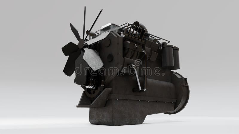 A Big Diesel Engine with the Truck Depicted. 3d Rendering Stock ...