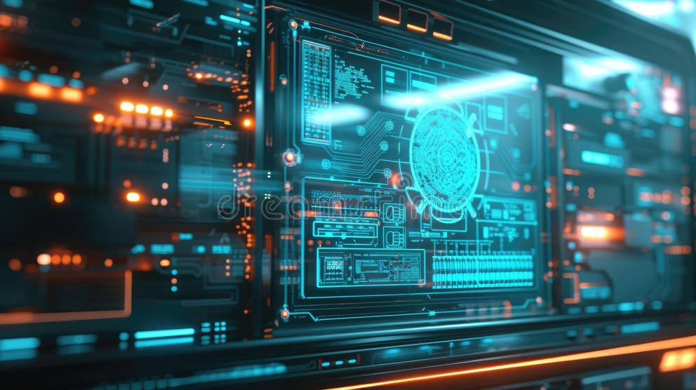 Big Digital Screen of Control Panel in Command Center, Futuristic ...