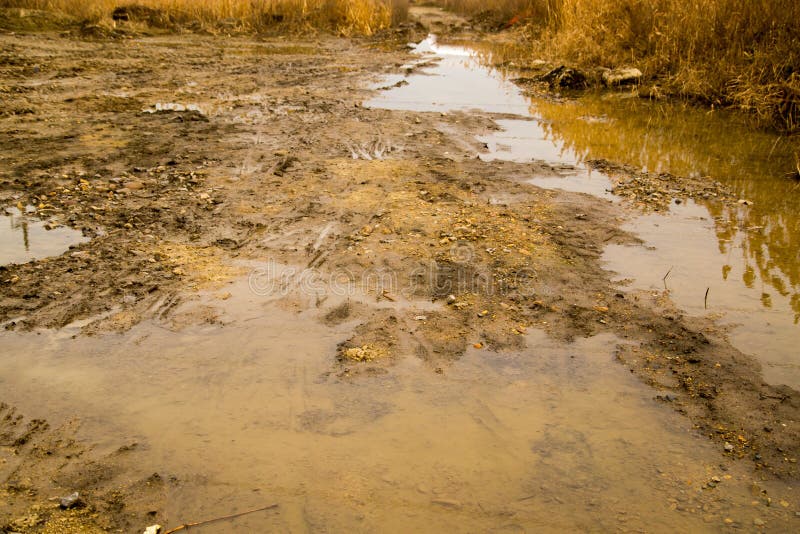 A Big Dirty Puddle on a Dirt Road Stock Image - Image of land, large ...