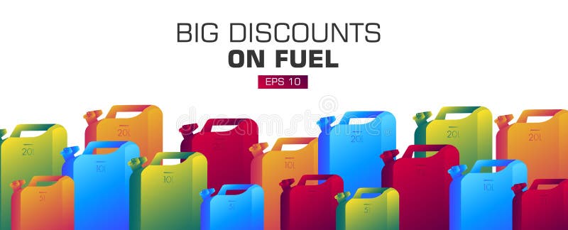 Big Discount on Fuel or Petrol, Advertising Poster with Canisters ...