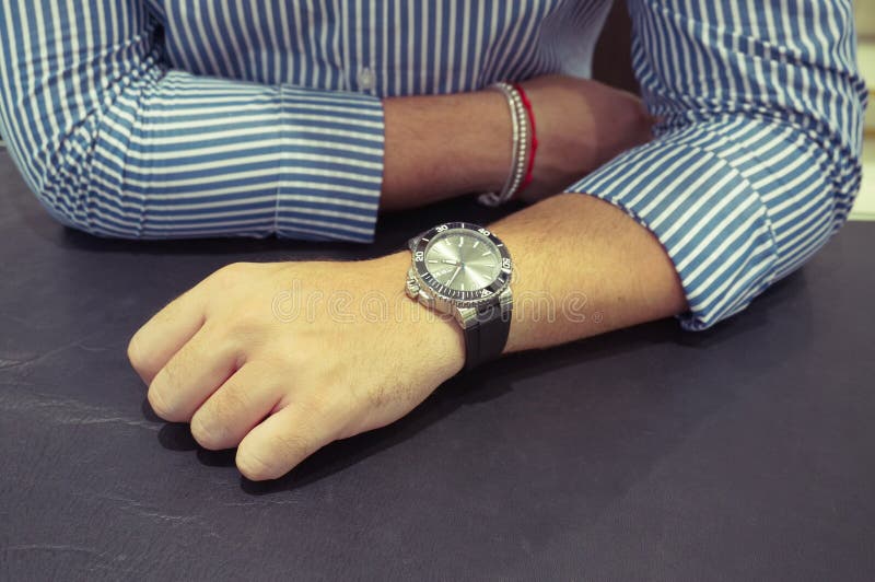 Big watch on manâ€™s wrist stock image. Image of close - 123254787