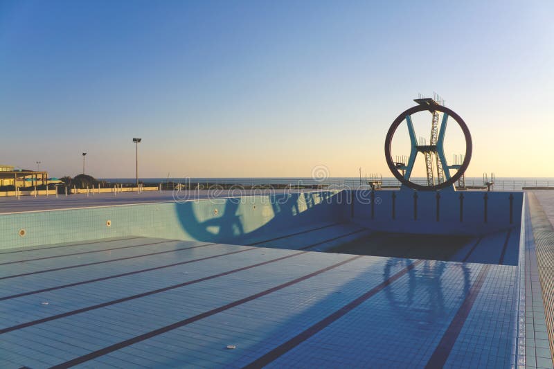 Big Diving Board Structure and Pool in Winter Stock Photo - Image of ...