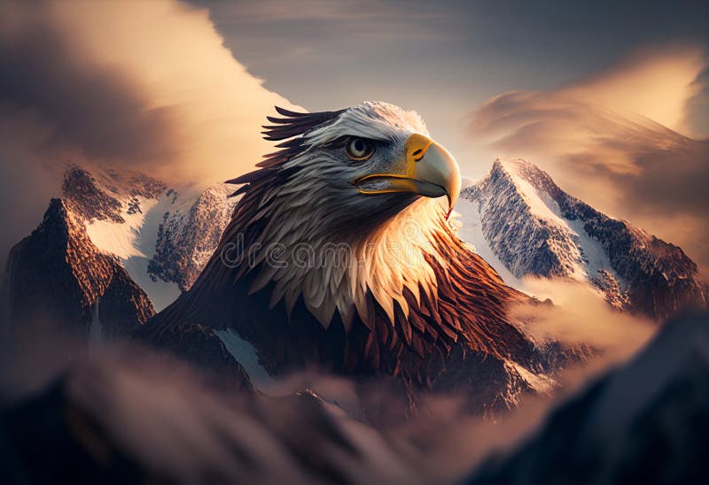 Big Eagle in the Clouds Over the Mountain Range.Generating Ai Stock ...