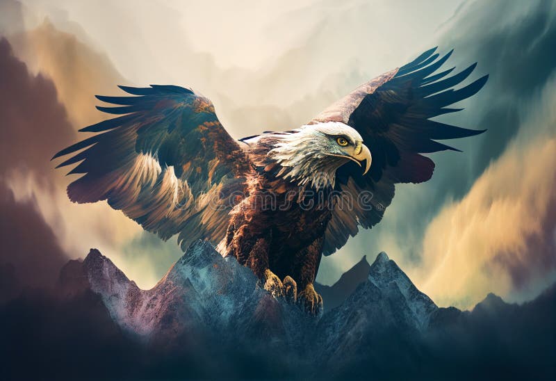 Big Eagle in the Clouds Over the Mountain Range. Generating Ai Stock ...