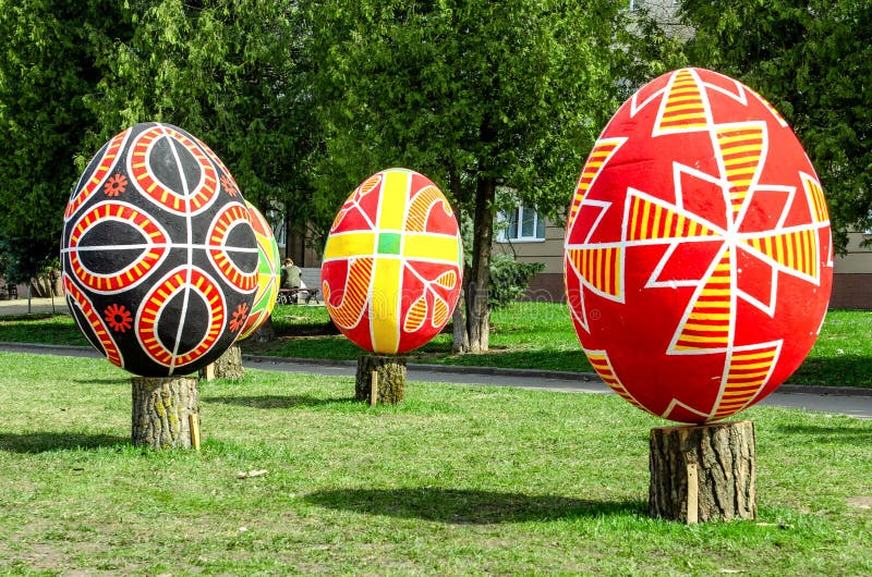 Big Easter eggs on a grass stock photo. Image of nest - 207448372
