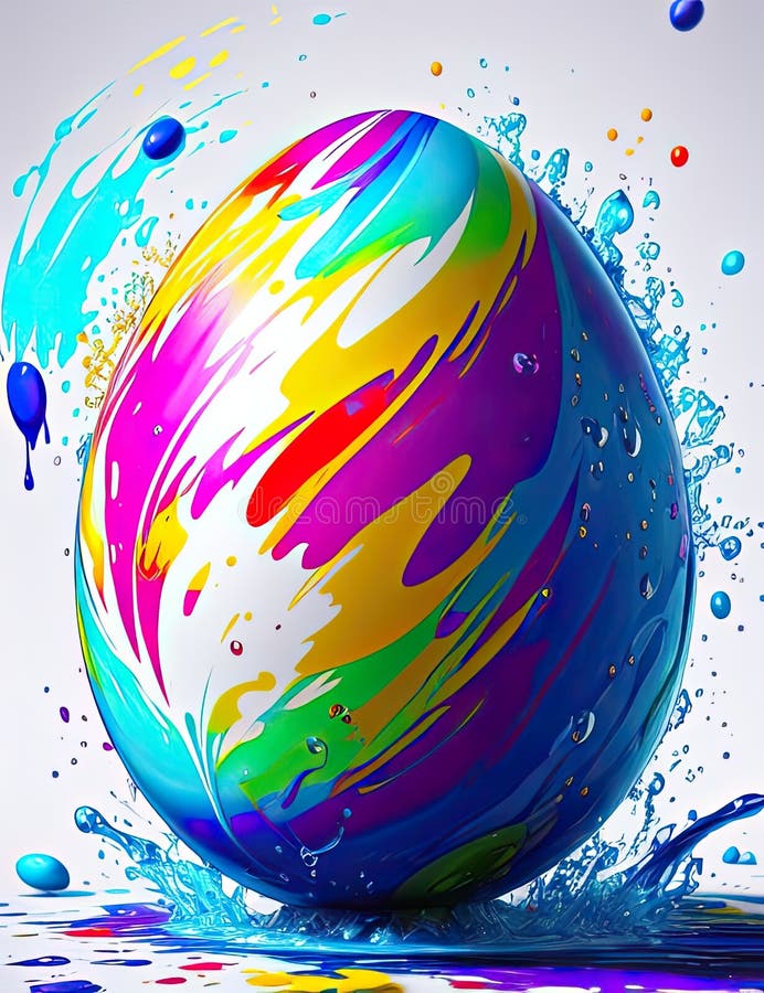 Big Easter Multicolor Egg in Puddle of Multi-colored Color and Drops ...