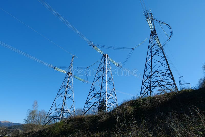 Big Electric Power Transmission Towers and Lines Stock Photo - Image of ...