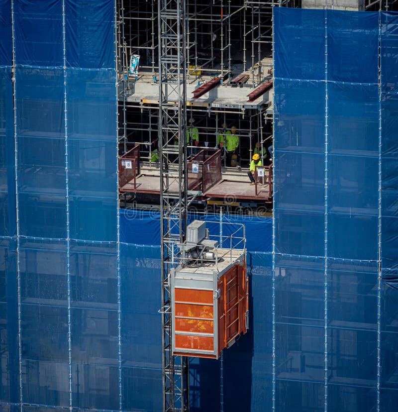 Big Elevator on the Exterior of a New Building Construction Stock Image ...