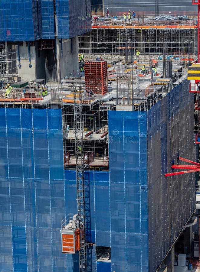 Big Elevator on the Exterior of a New Building Construction Stock Photo ...