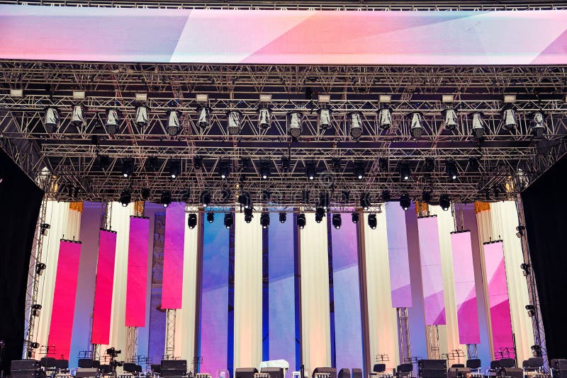 Big Empty Concert Stage with Colorful Stripes, Close Up Background ...