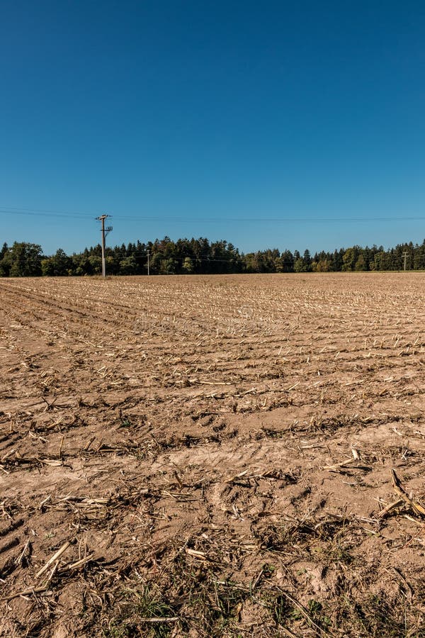 Empty Corn Field after Fall Harvest with Residue Over Soil. Urban ...