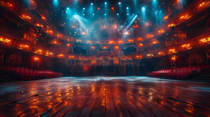 A Big Empty Stage with Glowing Spotlights Stock Illustration ...