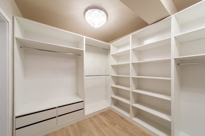 Big Empty Wardrobe in Dressing Room. Large Wardrobe Room, with Empty ...