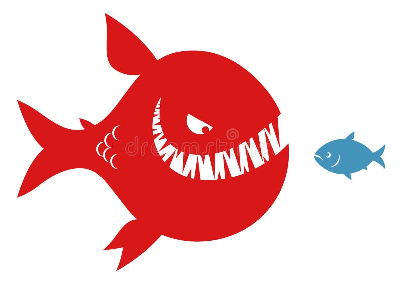 The Evil Fish Tries To Kill the Sad and Scared Little Fish, Doodle Icon ...
