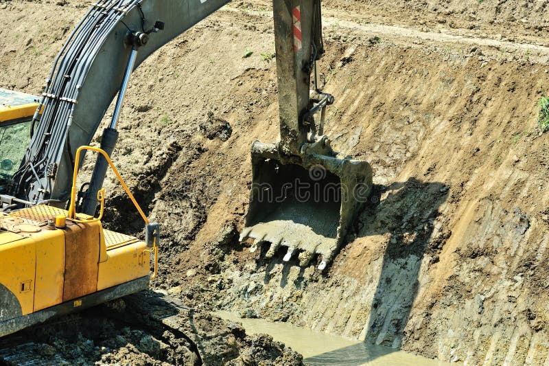 Big Excavator Working on Site Stock Photo - Image of orange, front ...
