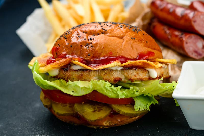 Big expensive Burger stock image. Image of menu, meal - 194563563