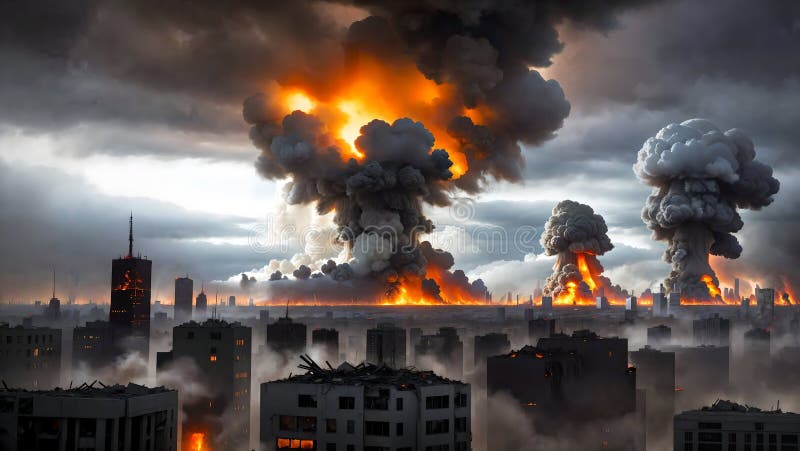 Big Explosion in the City at Sunset. Conceptual Image of Disaster Stock ...