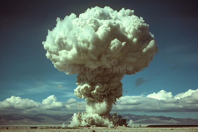 Big Explosion in the Desert, Dramatic Scene, Toned Stock Illustration ...