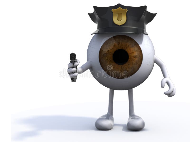 Big Eye with Police Cop and Gun on Hand Stock Illustration ...