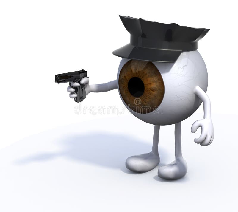 Big Eye with Police Cop and Gun on Hand Stock Illustration ...